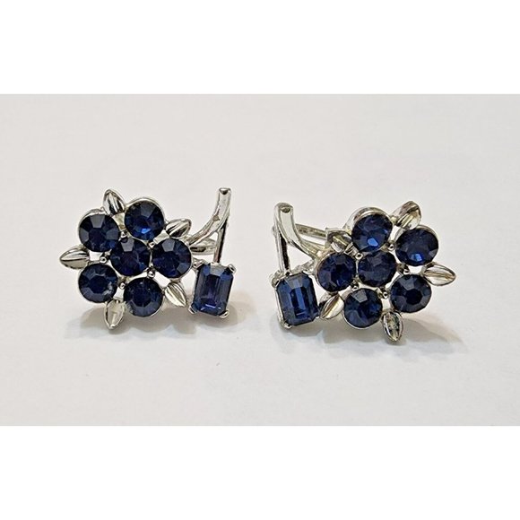 Lisner Jewelry | Jewelry | Vintage Lisner Blue Rhinestone Flower Silver ...
